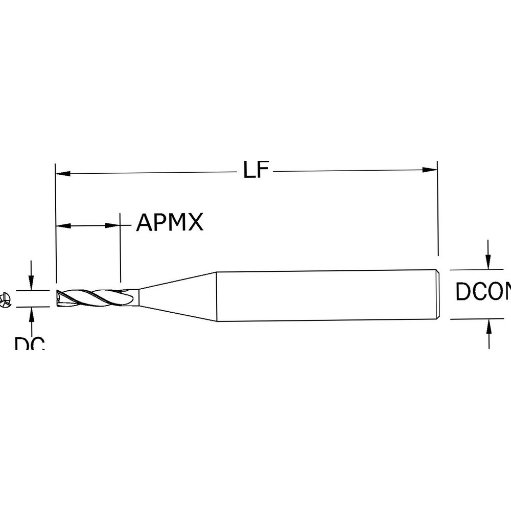 SGS - Square End Mill: 0.0500" Dia, 0.2500" LOC, 3 Flute, Solid Carbide ...