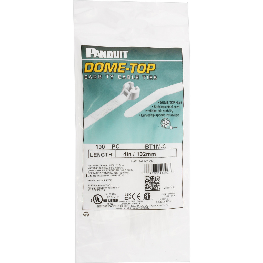 Panduit - Barbed Cable Tie: 4" Long, Natural, Nylon | MSC Direct