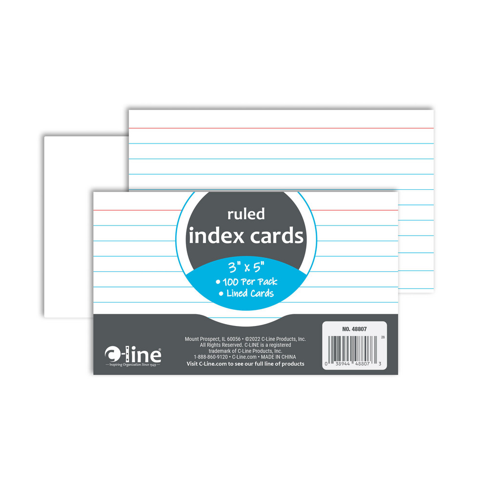 C-LINE® - Index Cards: 100 Sheets, 3 in x 5 in" Sheet, Plain Ruled ...