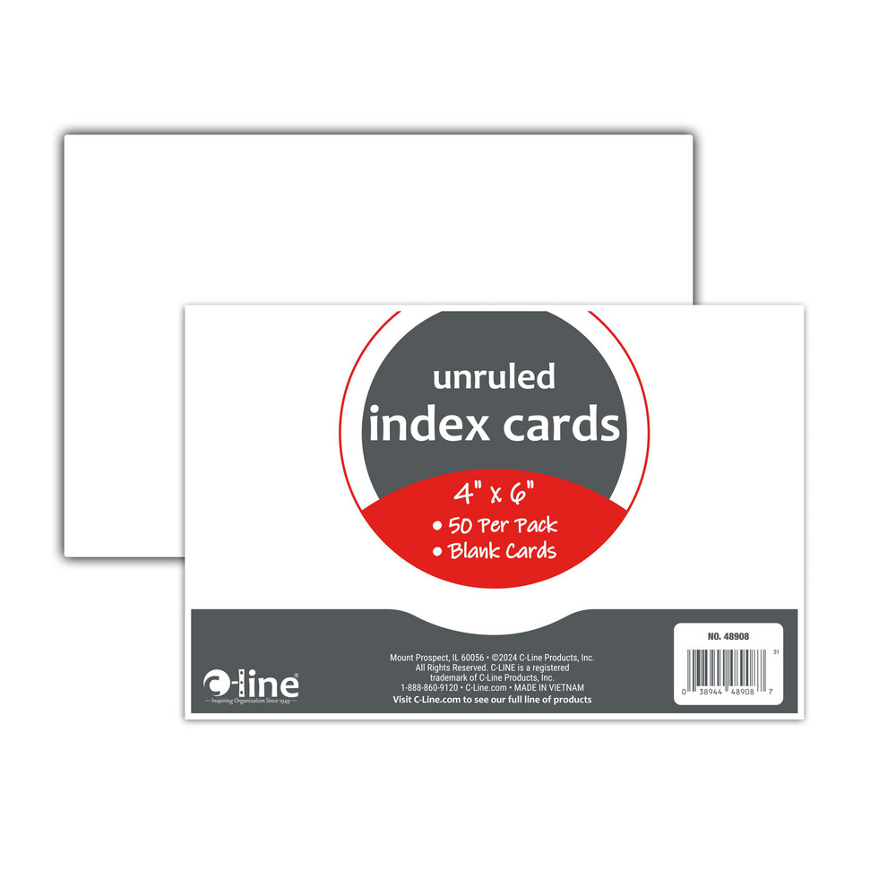 C-LINE® - Index Cards: 50 Sheets, 4 in x 6 in" Sheet, Unruled, White ...