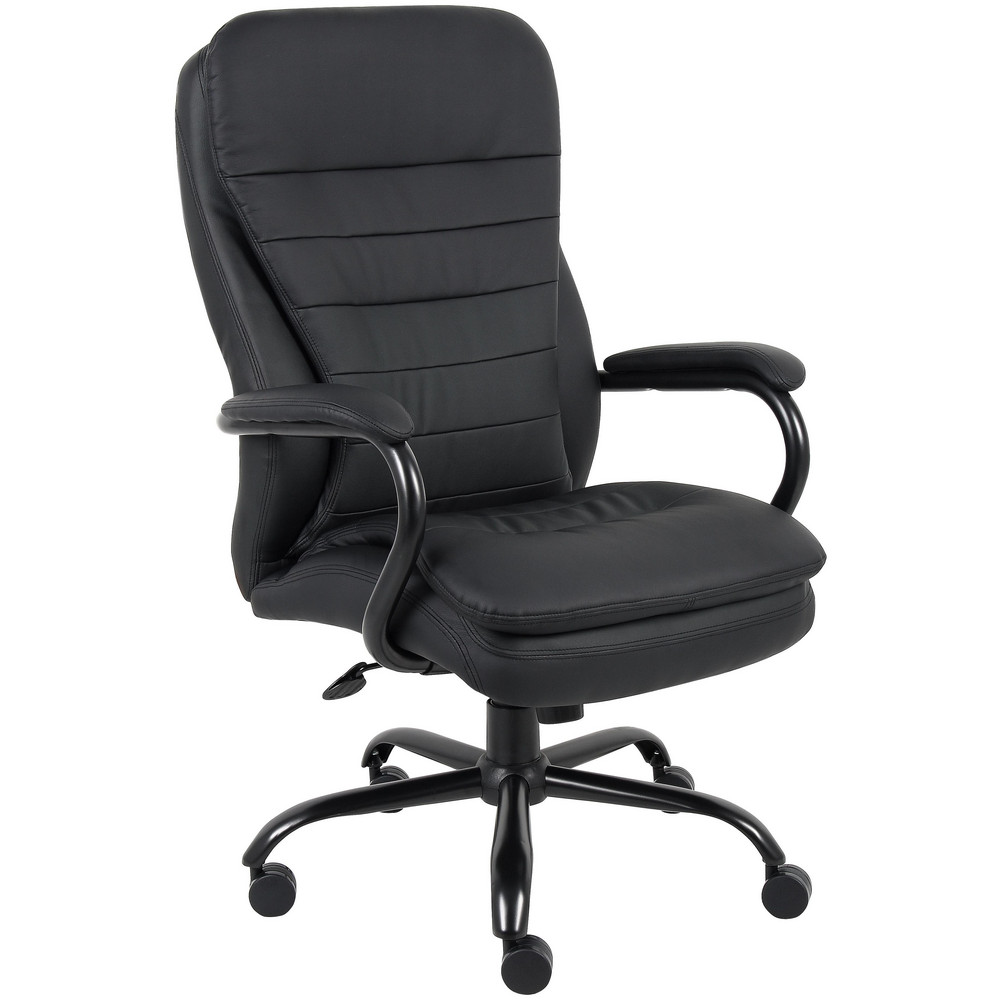 Task Chair: Vinyl, Adjustable Height, Black - Fixed Arms, Swivel
