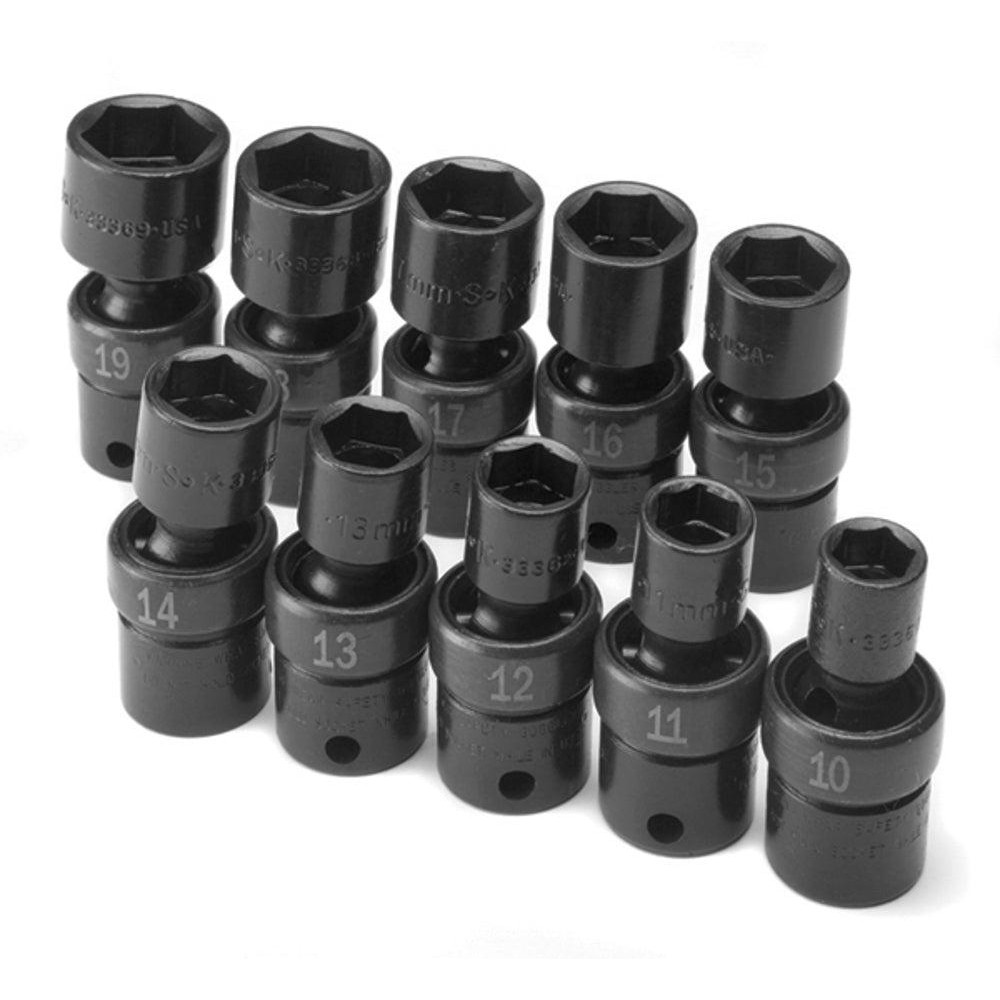 SK - Socket Set: Standard & Impact, 10 Pc, 3/8" Drive, 10.00 mm Min, 19 ...