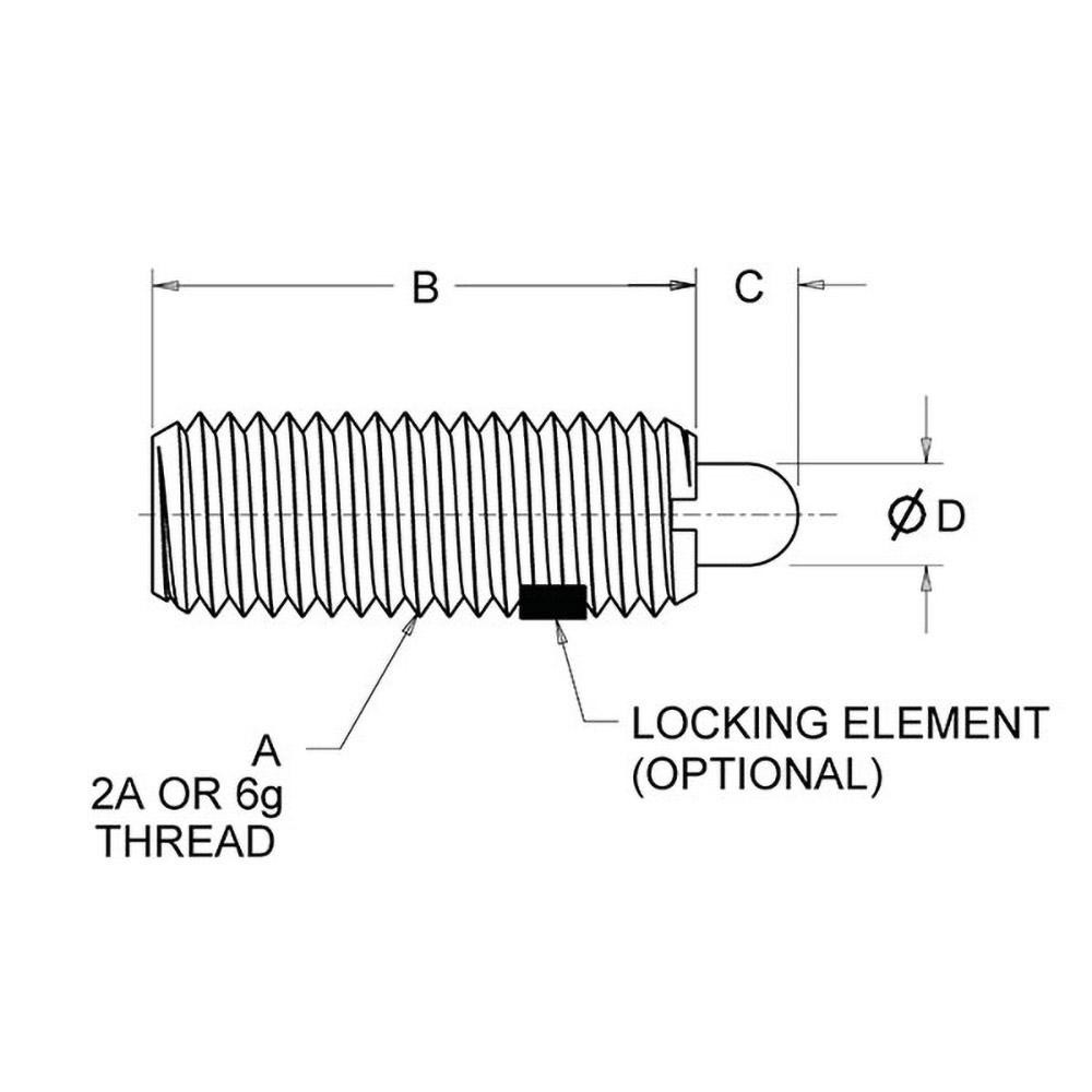Vlier - Threaded Spring Plunger: 3/8-16, 1-1/8" Thread Length, 0.187 ...