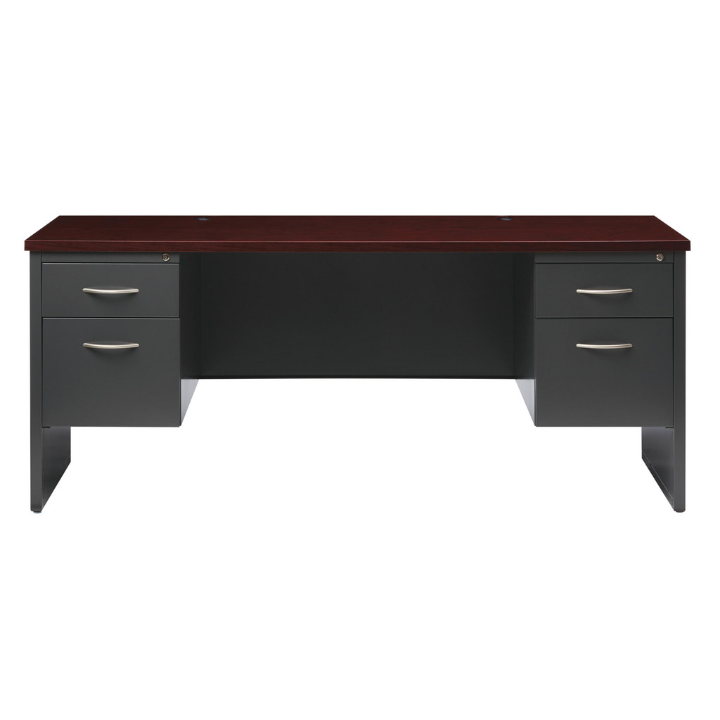 Hirsh - Steel Base Double Pedestal Desk: Woodgrain Laminate Top ...