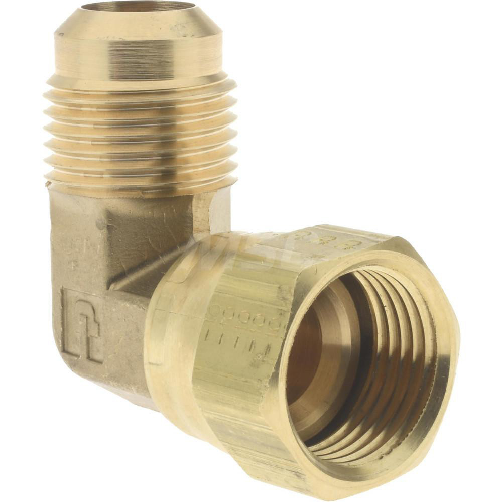 Parker - Brass Flared Tube 90 Deg Swivel Nut Elbow: 5/8" OD, 7/8-14 Thread, 45 deg Flared Angle ...