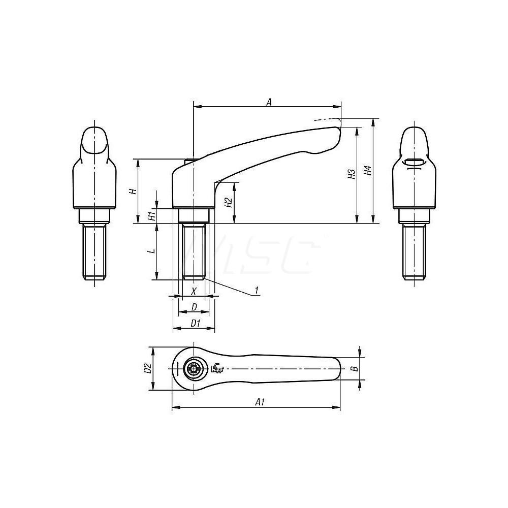 KIPP - Adjustable Clamping Handle: Adjustable, M8x1.25 Thread, Die Cast ...
