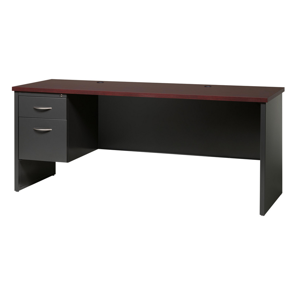 Hirsh - Steel Base Left Pedestal Desk: Woodgrain Laminate Top, Mahogany ...