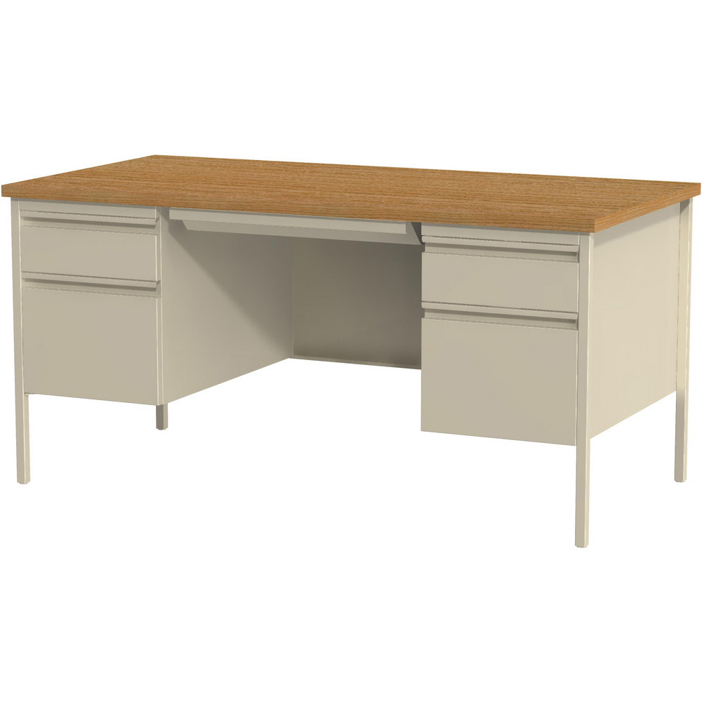 Hirsh - Steel Base Double Pedestal Desk: Woodgrain Laminate Top, Putty ...