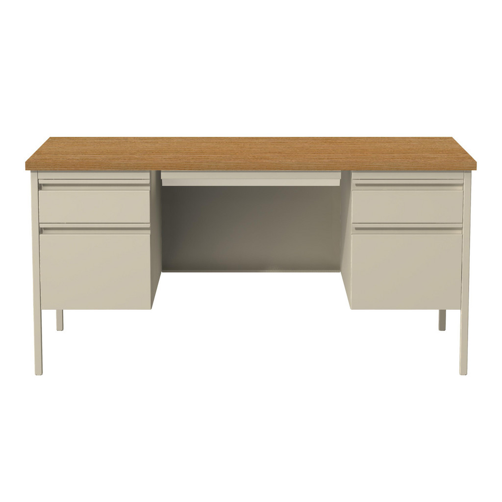 Hirsh - Steel Base Double Pedestal Desk: Woodgrain Laminate Top, Putty ...
