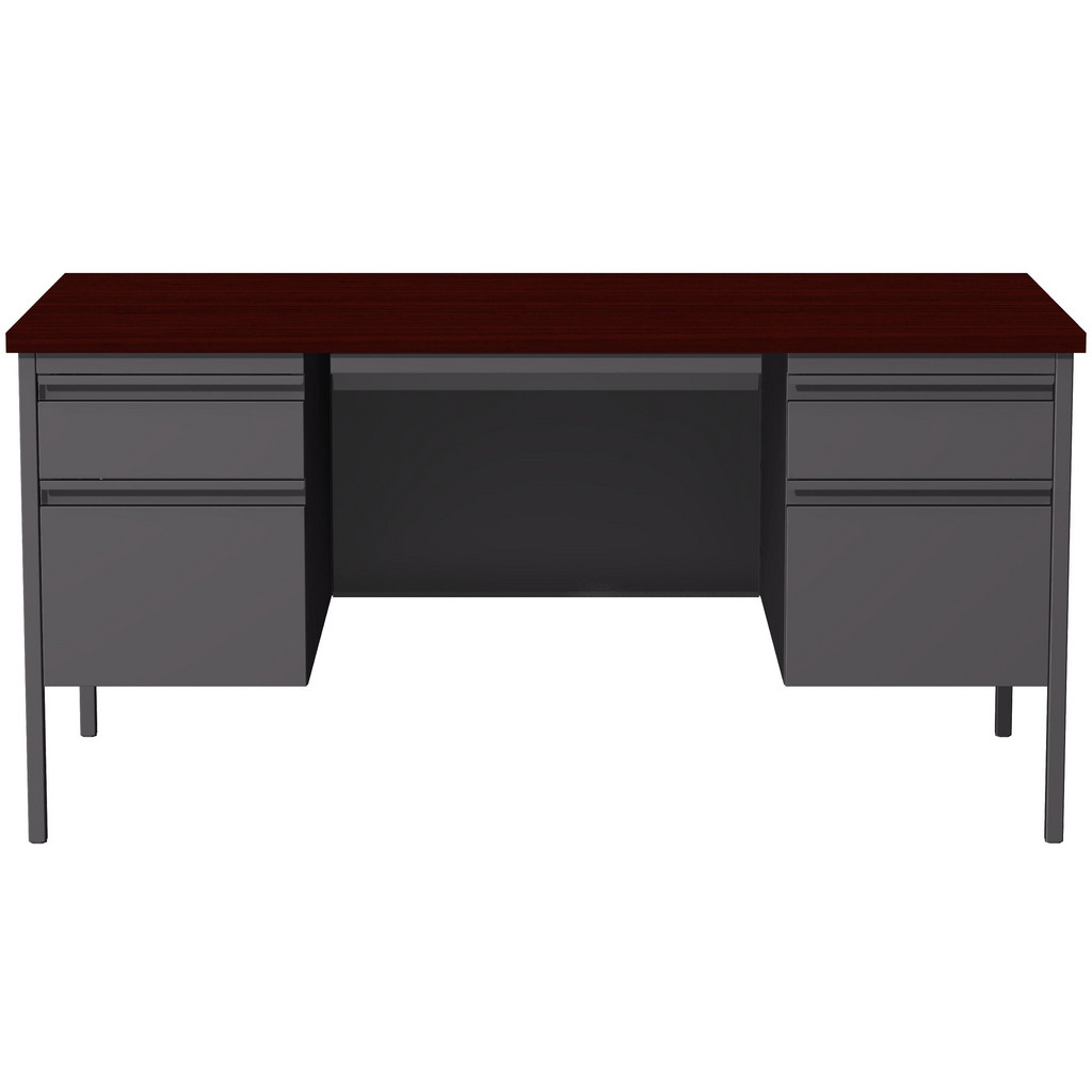 Hirsh - Steel Base Double Pedestal Desk: Woodgrain Laminate Top ...