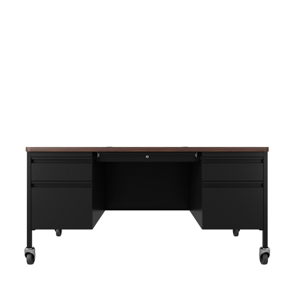 Hirsh - Steel Base Double Pedestal Desk: Woodgrain Laminate Top, Black ...