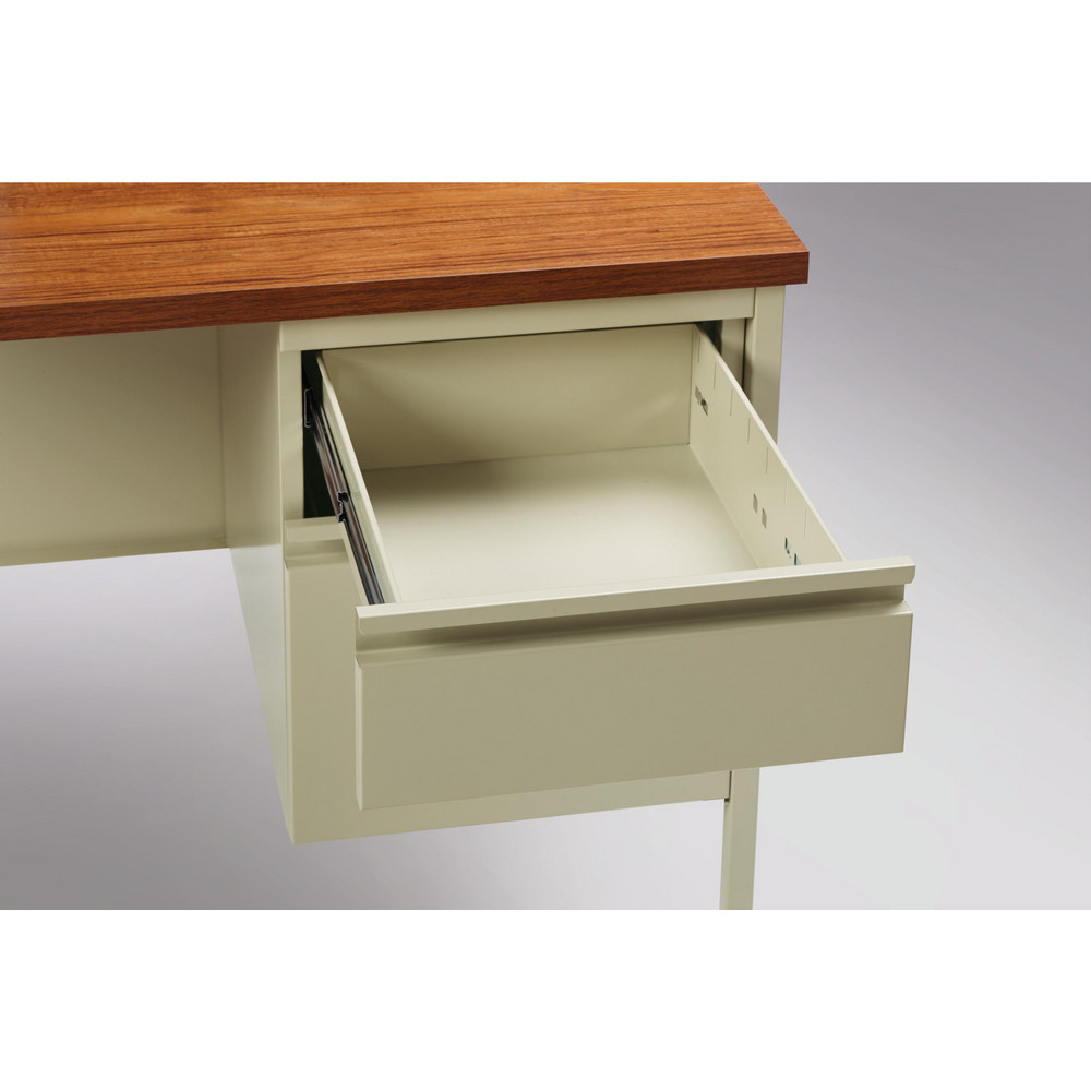 Hirsh - Steel Base Right Return Desk: Woodgrain Laminate Top, Putty ...