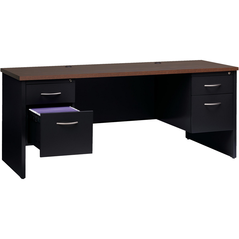 Hirsh - Steel Base Modular Desk: Woodgrain Laminate Top, Black & Walnut ...