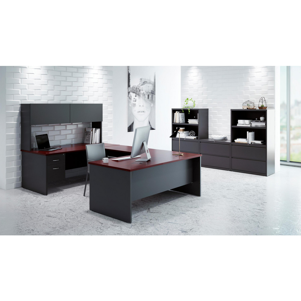 Hirsh - Steel Base Left Pedestal Desk: Woodgrain Laminate Top, Mahogany ...