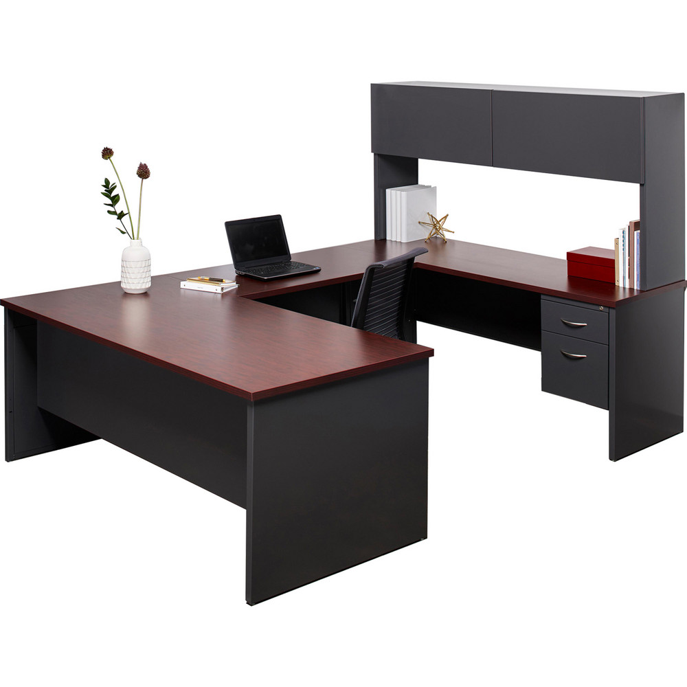 Hirsh - Steel Base Left Pedestal Desk: Woodgrain Laminate Top, Mahogany ...