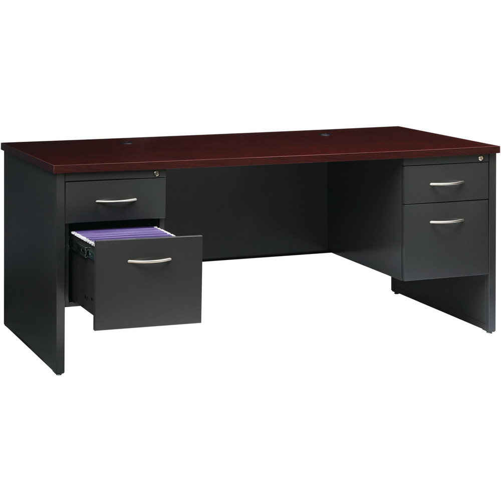 Hirsh - Steel Base Modular Desk: Woodgrain Laminate Top, Mahogany ...