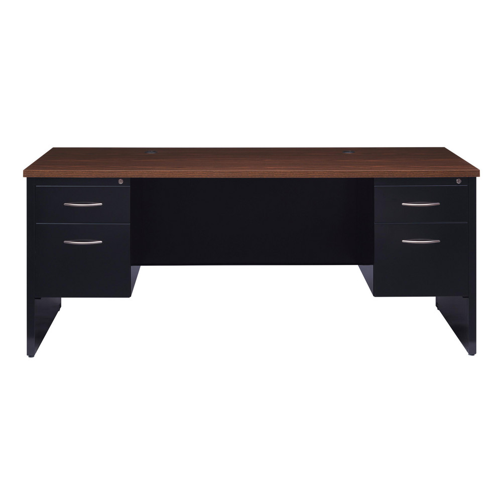 Hirsh - Steel Base Modular Desk: Woodgrain Laminate Top, Black & Walnut ...