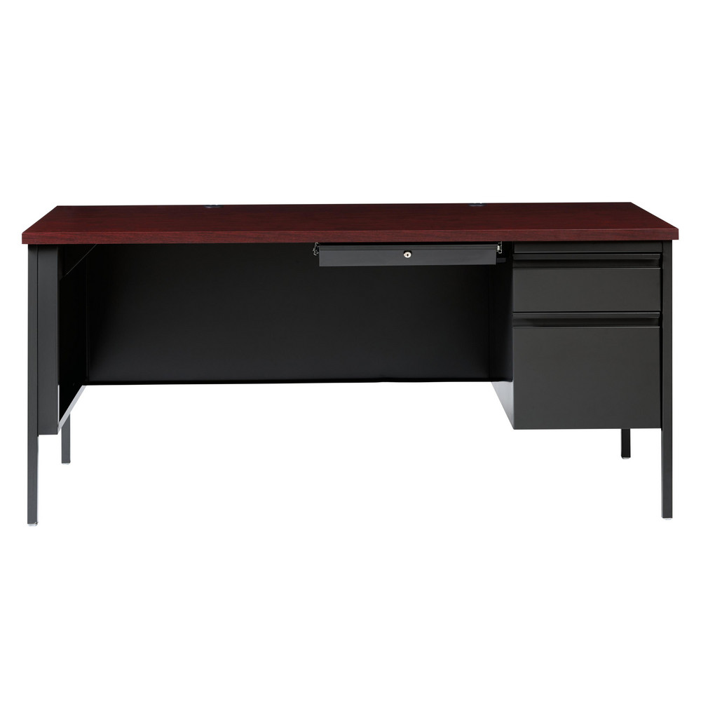 Hirsh - Steel Base Left Pedestal Desk: Woodgrain Laminate Top, Mahogany ...