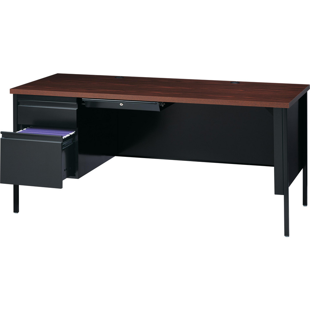 Hirsh - Steel Base Left Pedestal Desk: Woodgrain Laminate Top, Black ...