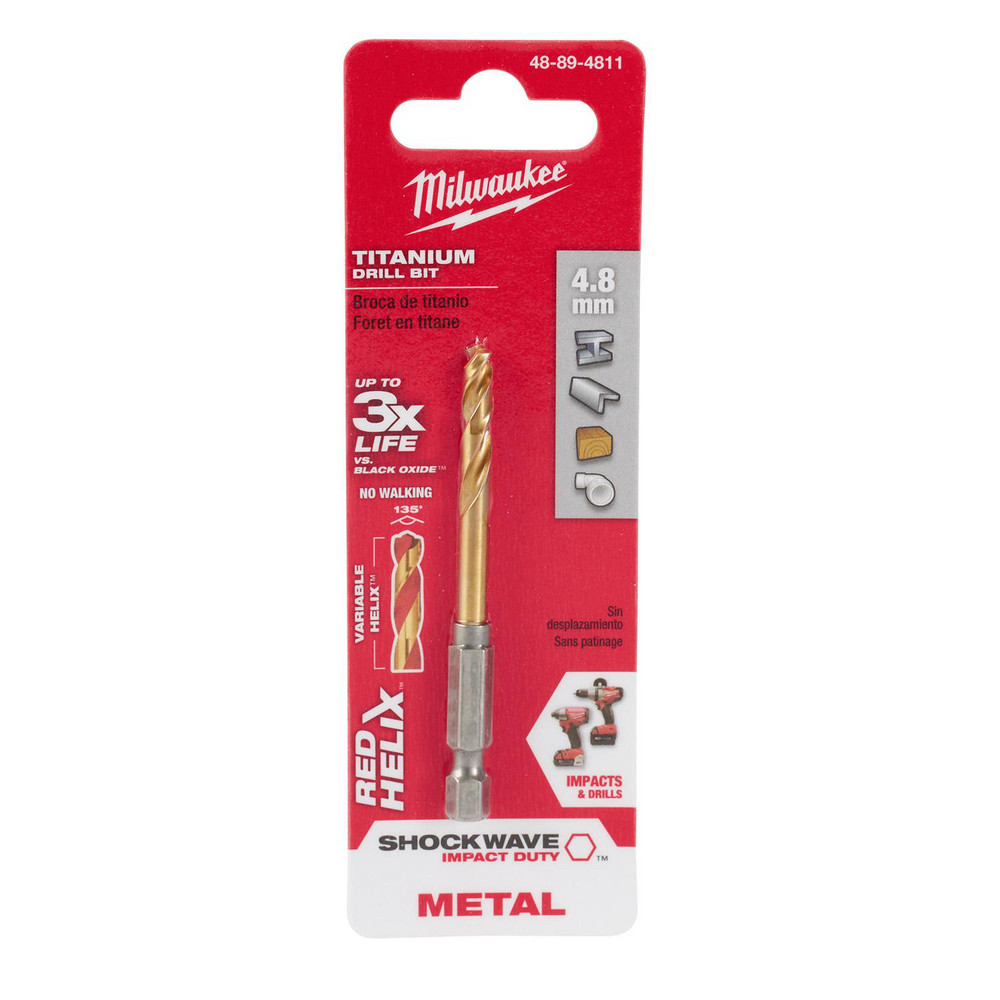 Milwaukee Tool - Jobber Length Drill Bit: 4.80 mm Dia, 135 deg, HSS ...