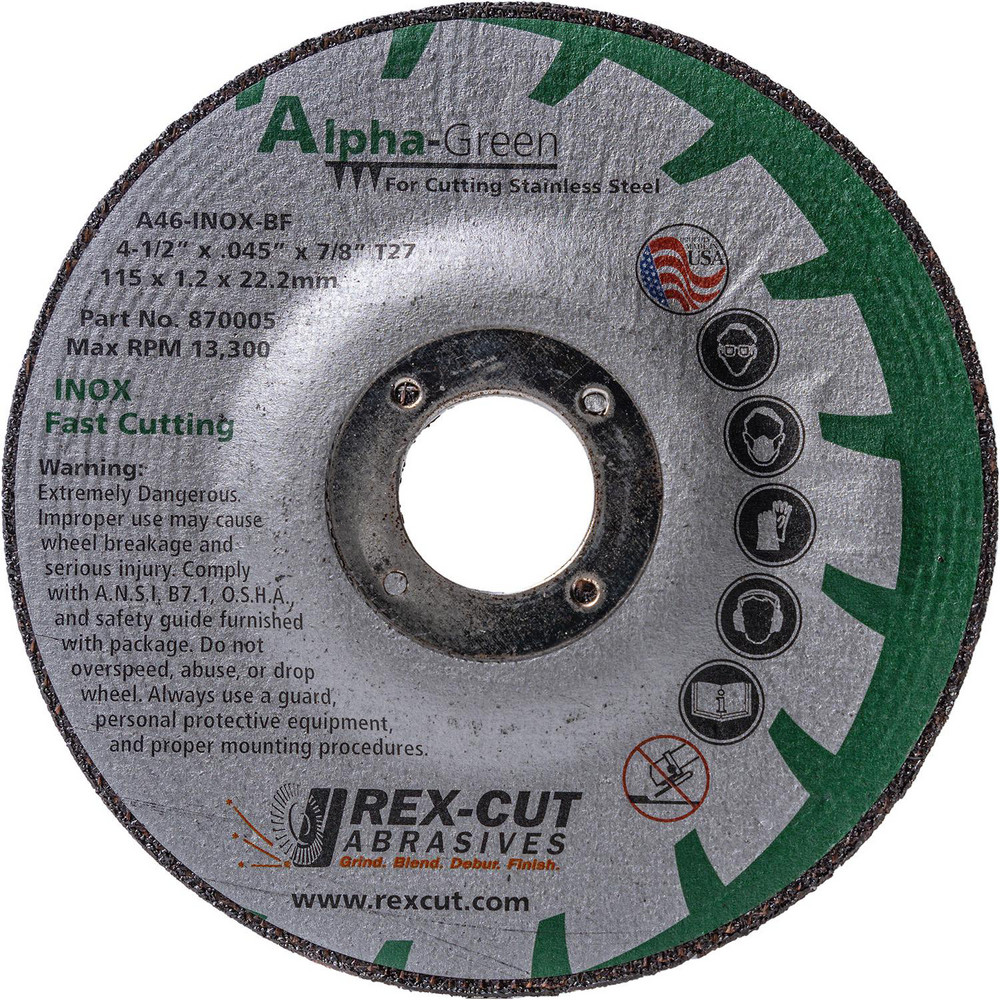 Rex Cut Abrasives - Cutoff Wheel: Type 27, 4-1/2" Dia, 0.0400" Thick, 7 ...