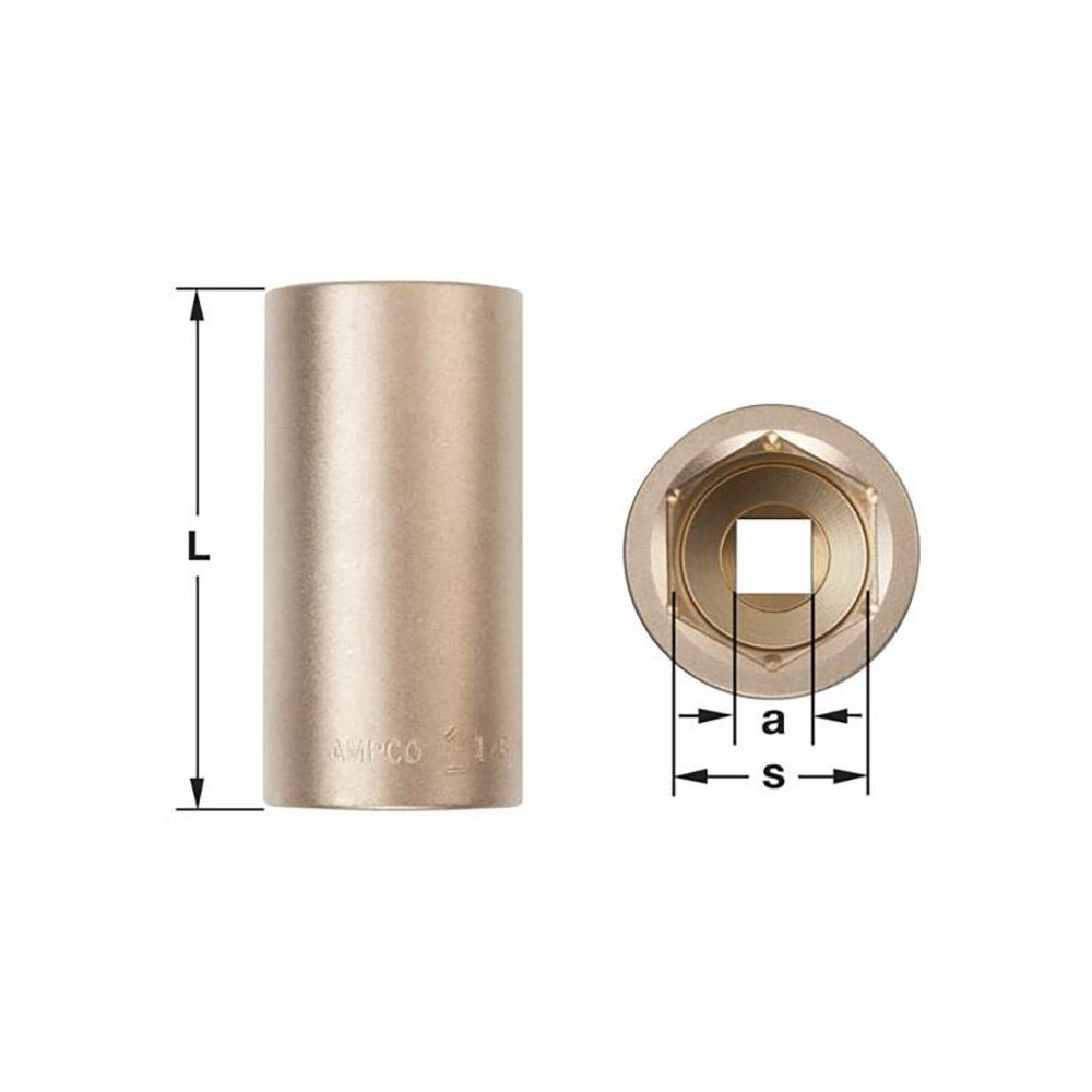 Ampco - Deep Well Hand Socket: 3/4" Drive, 1-7/16" Socket, 6-Point ...