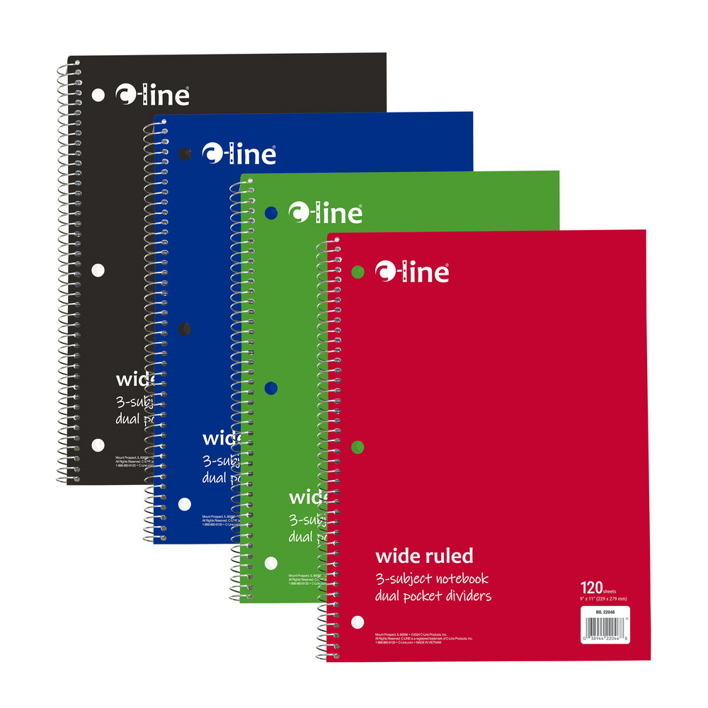 C-LINE® - Spiral Notebook: 120 Sheets, 9 in x 11 in" Sheet, Wide, White ...