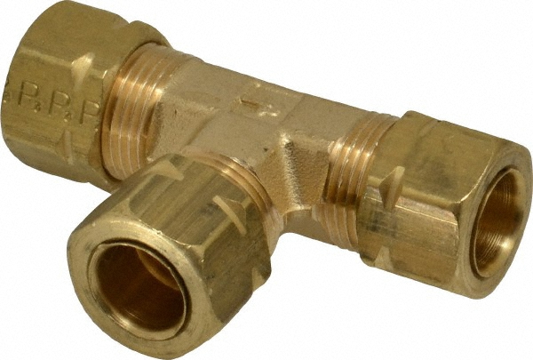 Parker - Compression Tube Union Tee: 9/16-24, 3/8" Tube OD, Compression ...