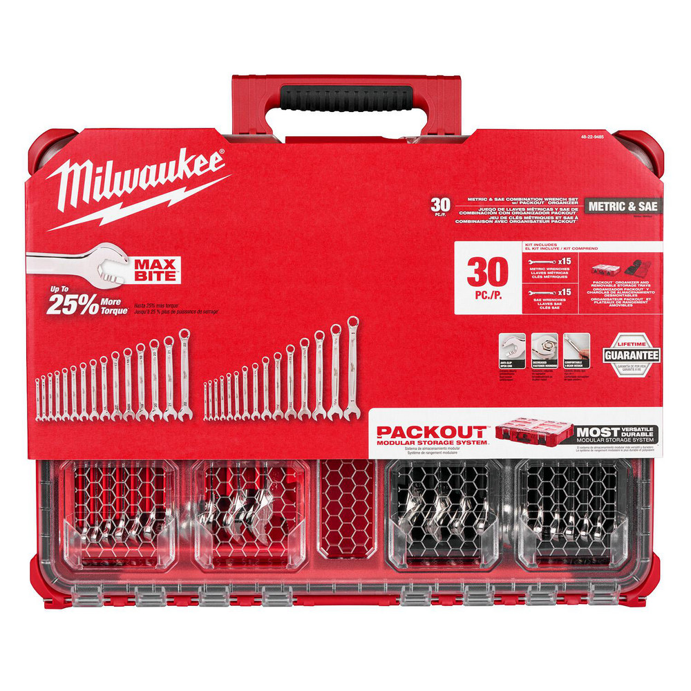 Milwaukee Tool - Combination Wrench Set: 30 Pc, 1/4 in - 1 in 8 mm - 22 mm Wrench, Inch & Metric ...