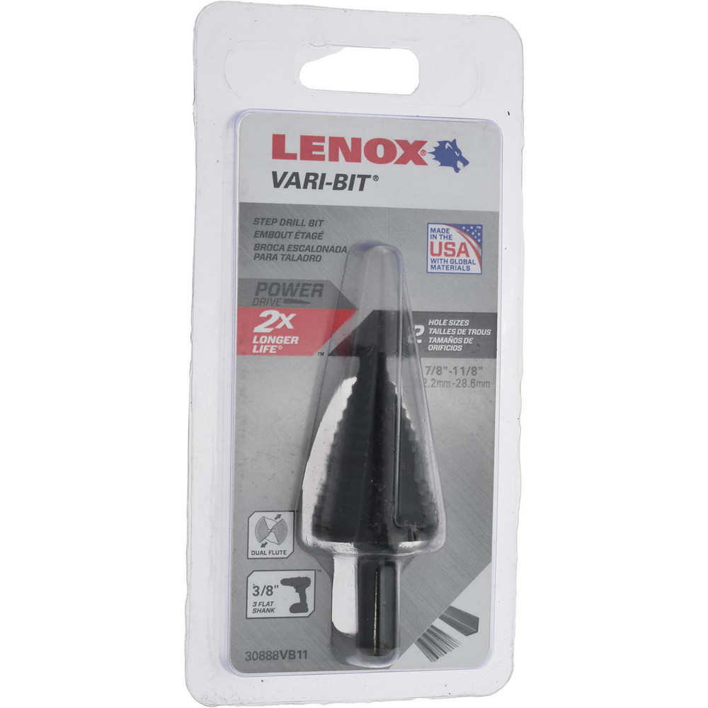 Lenox - Step Drill Bit: 7/8" Min, 1-1/8" Max, 3/8" Shank Dia, High ...