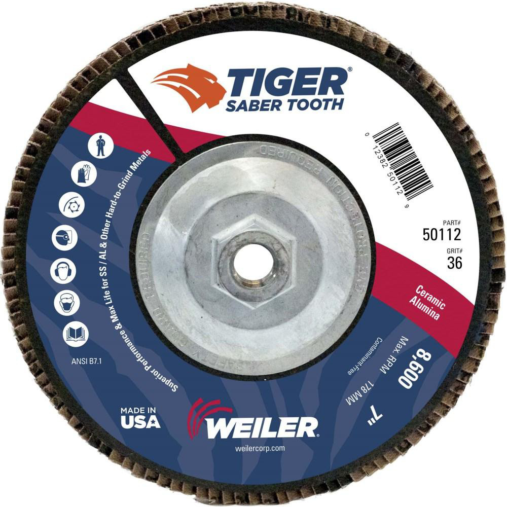 Weiler - Flap Disc: 7" Dia, 36 Grit, Ceramic Alumina, Type 29 | MSC Direct