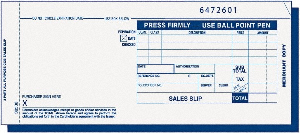 TOPS - Sales Slip Book: 100 Sheets, 7-7/8 x 3-1/4" Sheet, White Paper ...