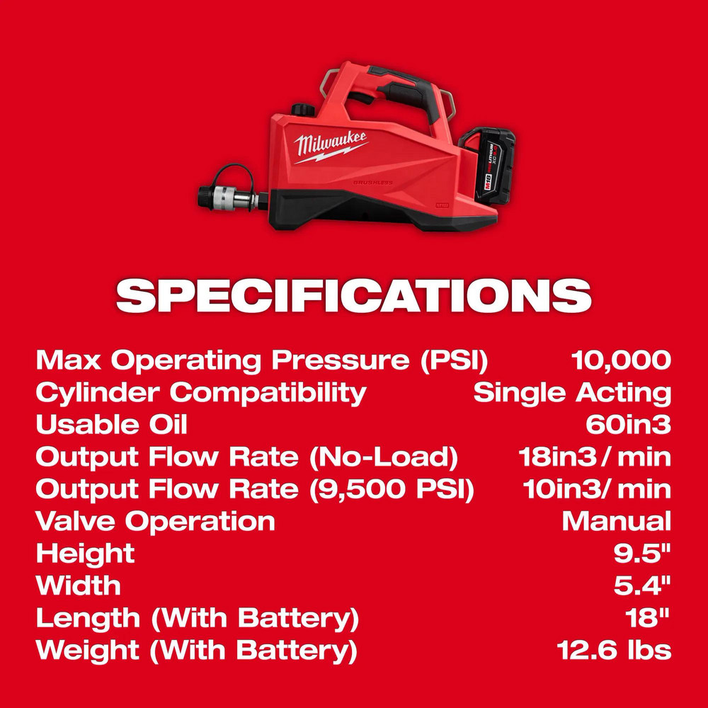Milwaukee Tool - Power Hydraulic Pumps & Jacks: Type: Hydraulic Pump ...