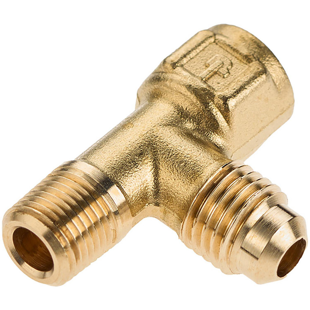 Parker - Brass Flared Tube Adapter Tee: 1/4" OD, 1/8-27 Thread, 45 deg Flared Angle | MSC Direct