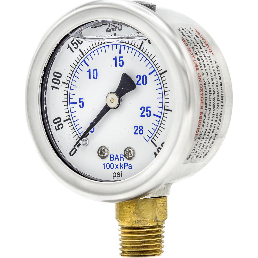 PIC Gauges - Pressure Gauge: 2" Dial Dia, 0 to 400 psi, 1/4" MNPT, Lower Mount | MSC Direct
