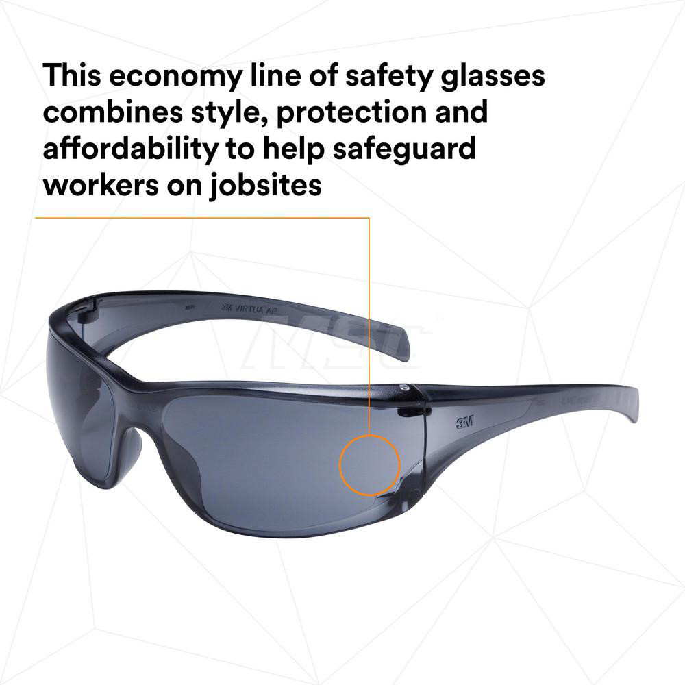 3M - Safety Glasses: Scratch-Resistant, Polycarbonate, Gray Lenses ...