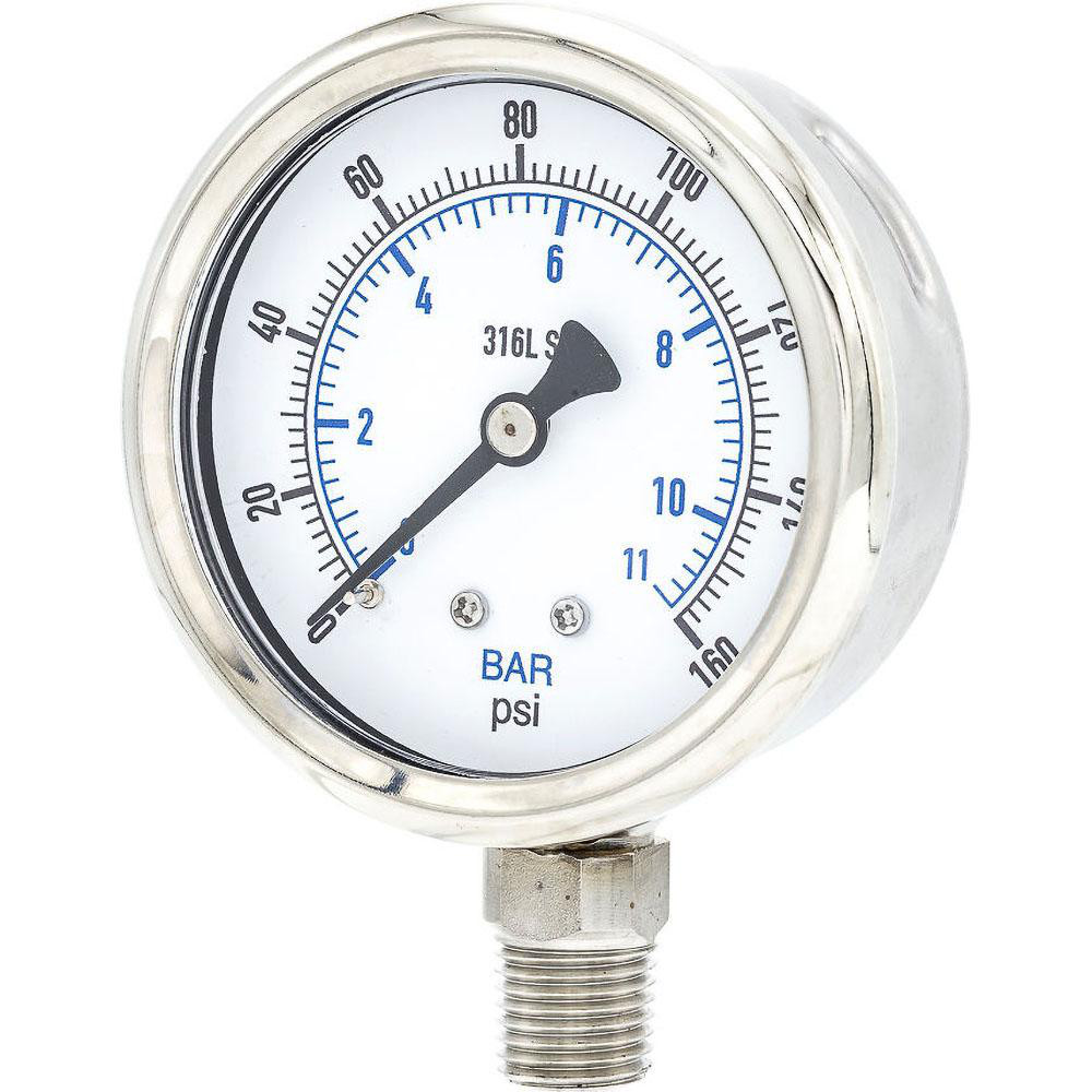 PIC Gauges - Pressure Gauge: 2-1/2" Dial Dia, 0 to 160 psi, 1/4" MNPT, Lower Mount | MSC Direct