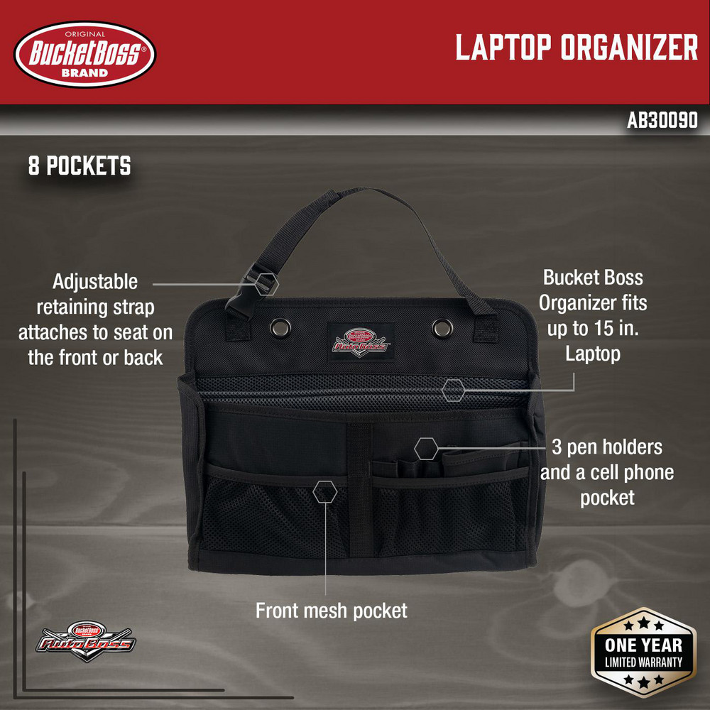 Bucket Boss - Laptop Tool Bag: 8 Pocket, 16" Wide, 1.875" Deep, 12.5 ...