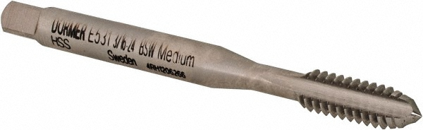 Dormer Pramet - Straight Flute Tap: 3/16-24 BSW, 3 Flute, Bottoming ...