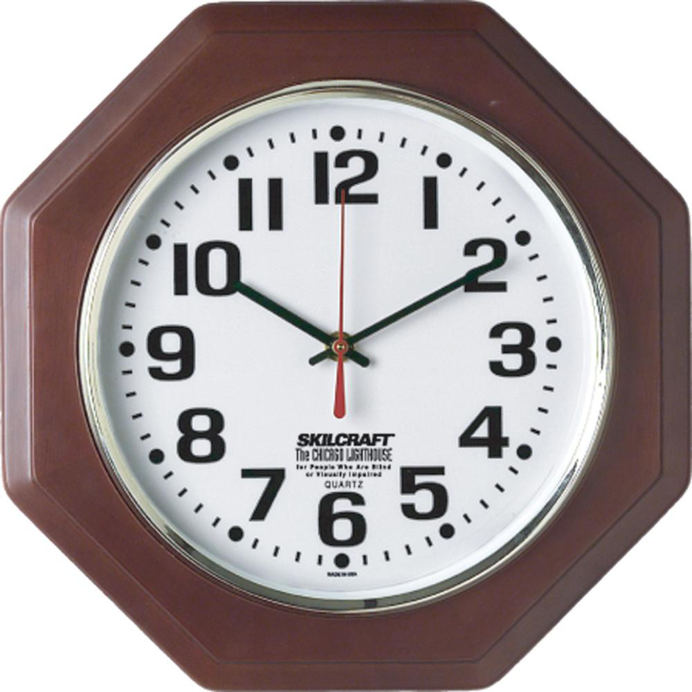 AbilityOne - Block & Brick; 12" MAHOGANY OCTOGON QUARTZ WALL CLOCK ...