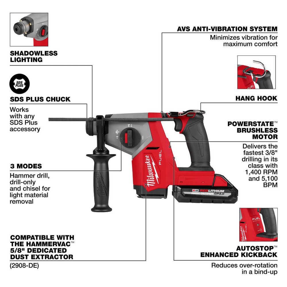 Milwaukee Tool - M18 FUEL™ 5/8" SDS Plus Rotary Hammer w/ Dust ...