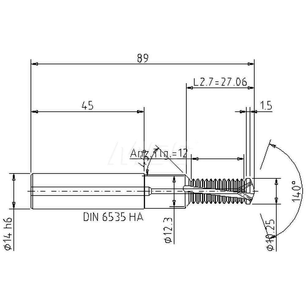 Komet - Helical Flute Thread Mill: M12x1.75, Internal, 2 Flute, 14.00 ...