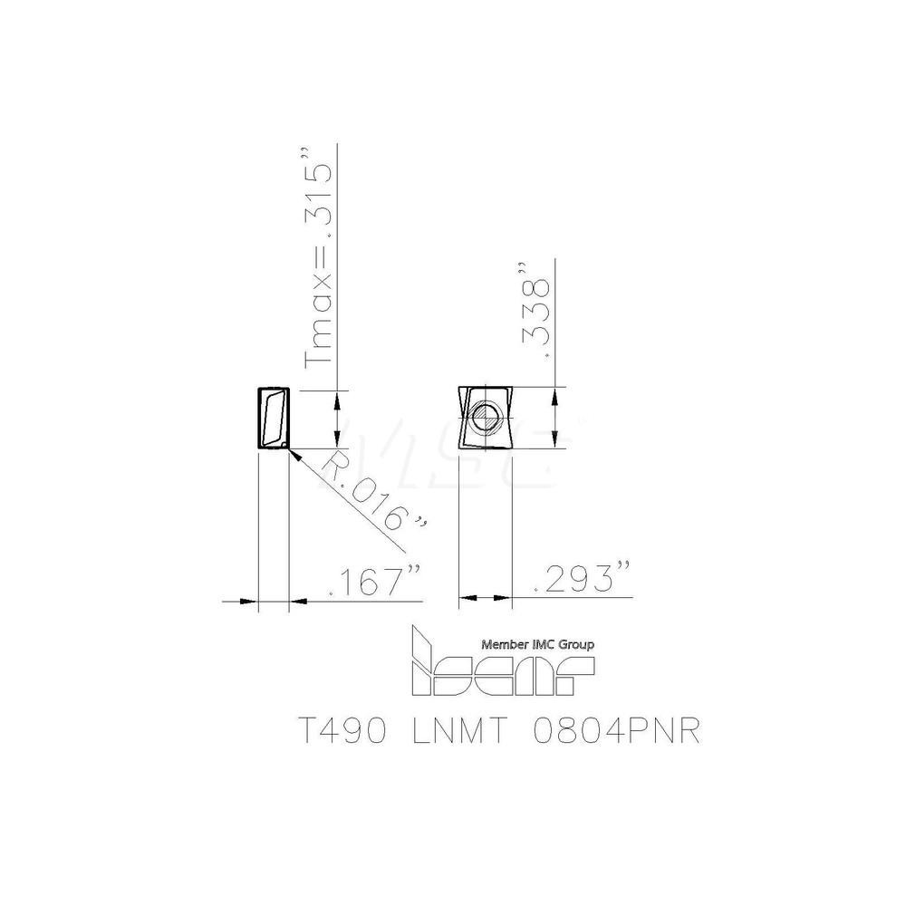 Iscar - Milling Insert: ANSI T490 LNMT 0804PNR IC808, ISO T490 LNMT 0804PNR, IC808, Solid ...