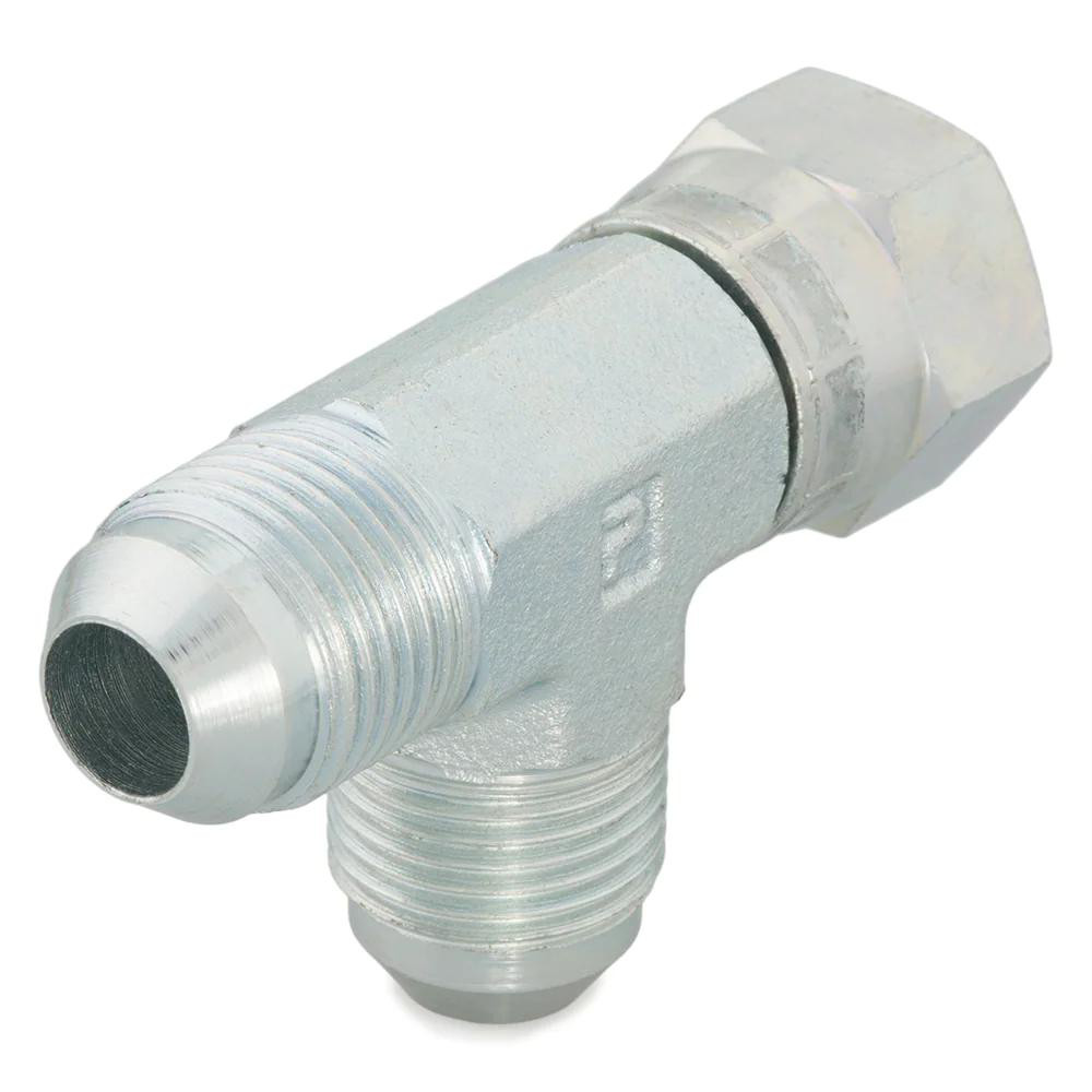 Parker - Steel Flared Tube Swivel Run Tee: 1/4" OD, 37 deg Flared Angle ...