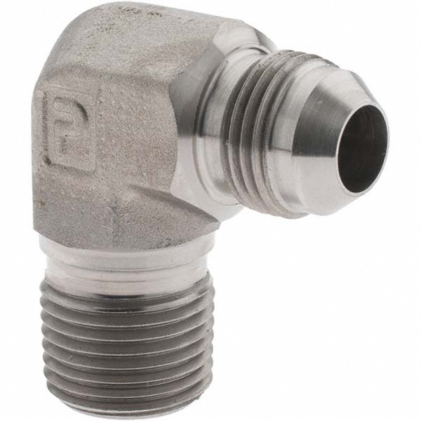 Parker - Stainless Steel Flared Tube 90 Deg Elbow: 1/2" OD, 1/2-14 Thread, 37 deg Flared Angle ...