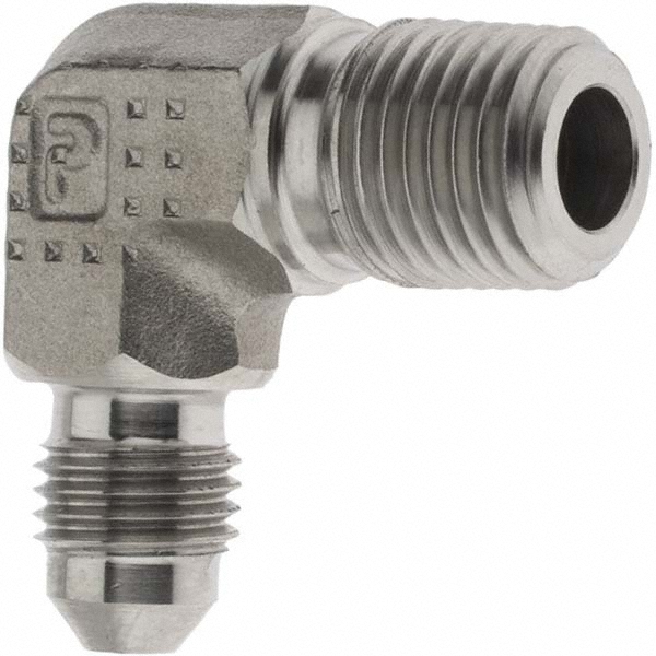 Parker - Stainless Steel Flared Tube 90 Deg Elbow: 1/4" OD, 1/4-18 Thread, 37 deg Flared Angle ...