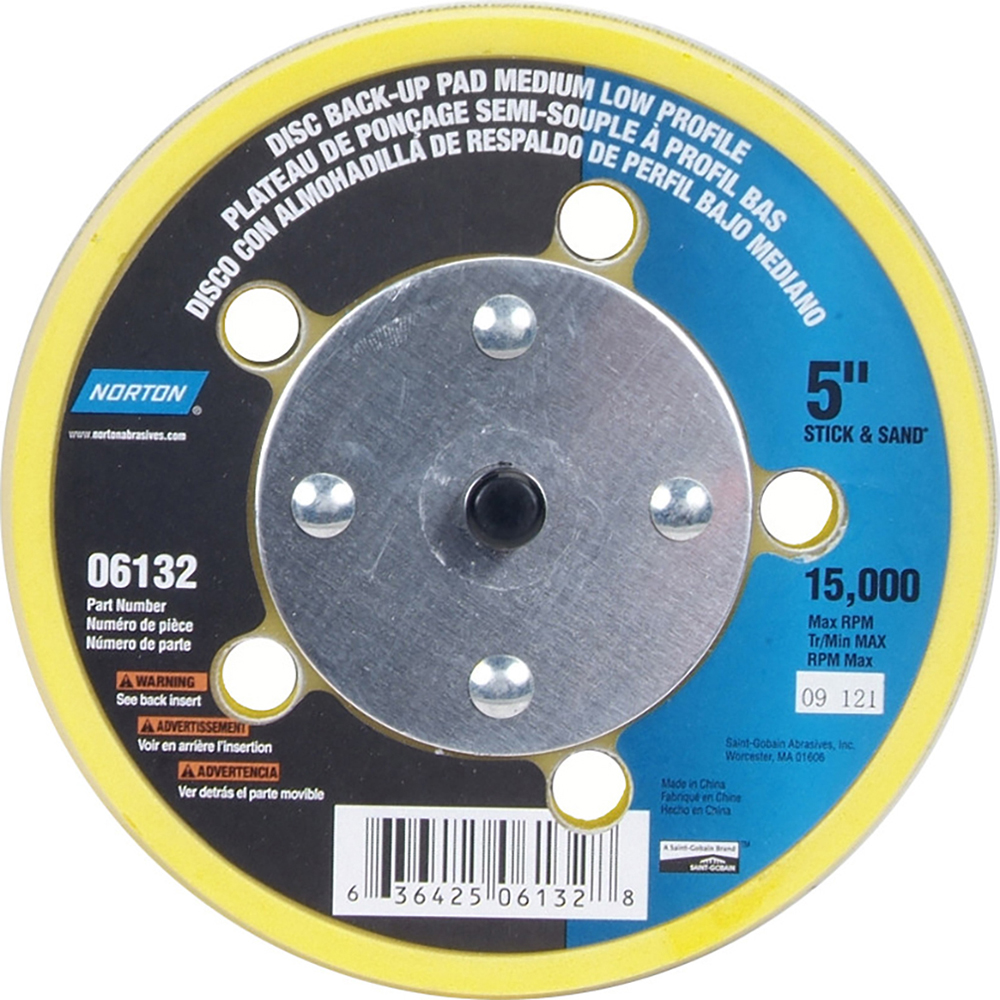 Norton - 5" 5VACUUM HOLE MED NORGRIP LOW-PRF BCKUP PAD | MSC Direct