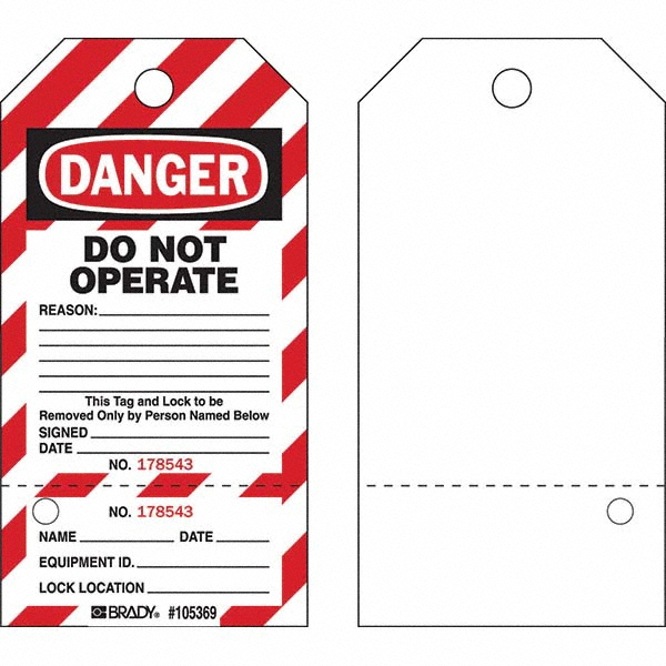 Brady - Do Not Operate Tag: 5-3/4" High, 3" Wide, Paper, "DANGER" | MSC ...