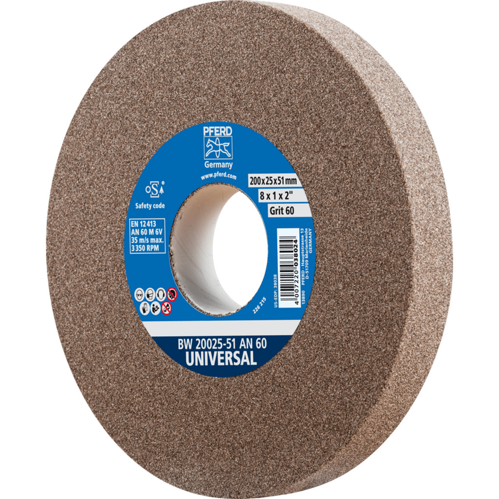 PFERD - Bench & Pedestal Grinding Wheel: 8" Dia, 1" Thick, 2" Hole Dia ...