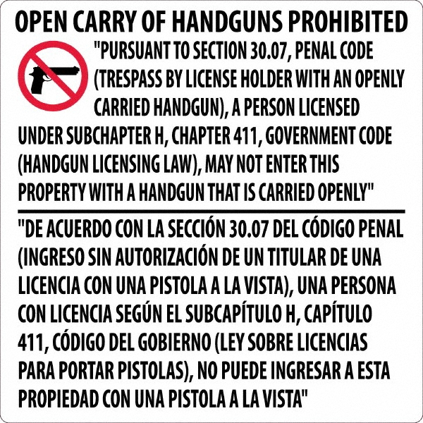 AccuformNMC - Sign: Square, WARNING, Open Carry of Handguns Prohibited ...